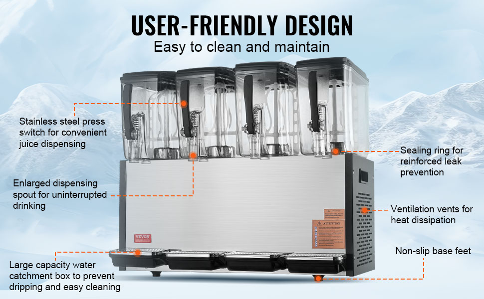 VEVOR Commercial Beverage Dispenser 12L x 4 Tanks Cold Juice Ice Drink ...