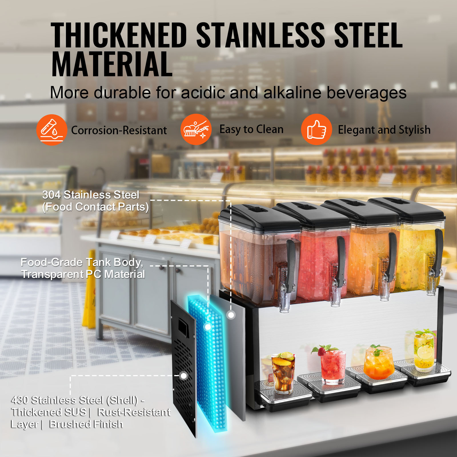 Commercial Beverage Dispenser Cold Juice Ice Drink Dispenser 1/2/3/4 ...