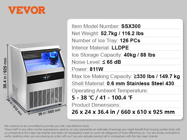 VEVOR Commercial Ice Maker, 330lbs/24H, Ice Maker Machine, 126 Ice ...
