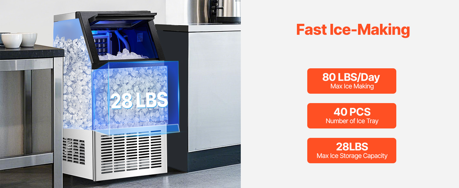 Commercial Ice Maker Freestanding Cabinet Machine 80lbs/24H 36 Ice ...