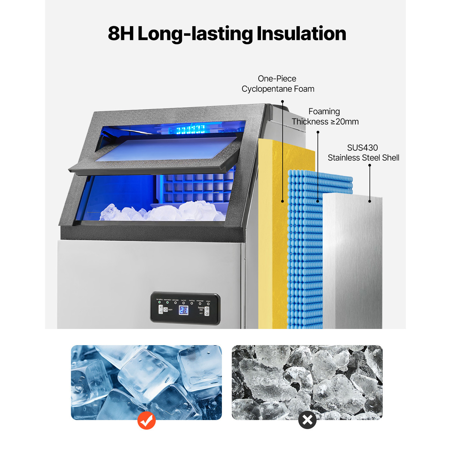 Mophorn Macchina per Ghiaccio Commerciale ca. 49,9 kg/giorno con ...
