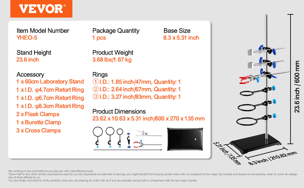 VEVOR Lab Stand Support, Laboratory Retort Support Stand Set, Steel Lab ...