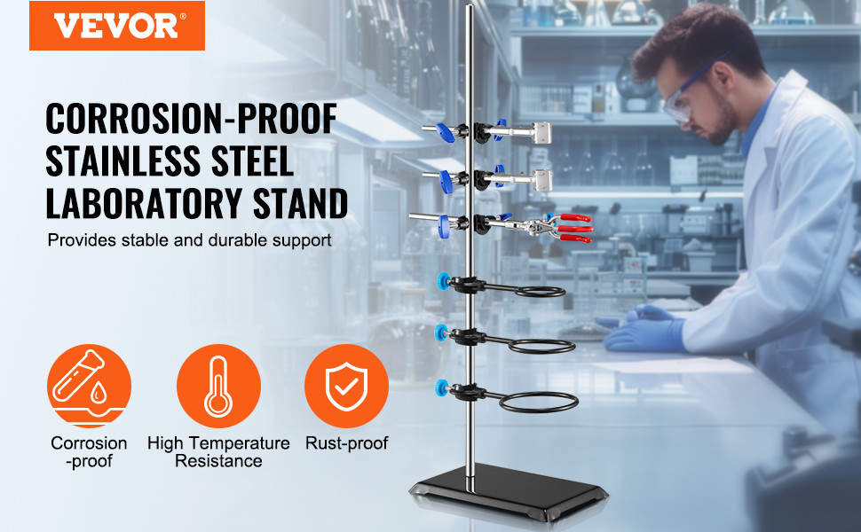 VEVOR Lab Stand Support, Laboratory Retort Support Stand Set, Steel Lab ...