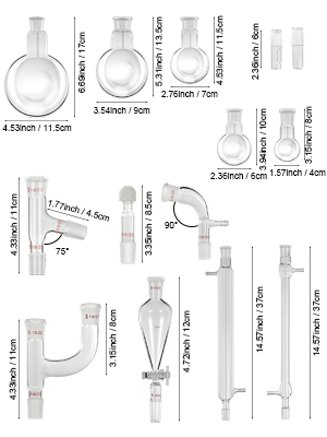 Vevor Glass Organic Chemistry Kit Distillation Kit 15pcs 19/22 Lab ...