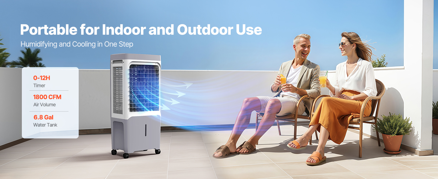 Evaporative Air Cooler 1800 CFM with 6.8 Gal Water Tank Portable Swamp ...