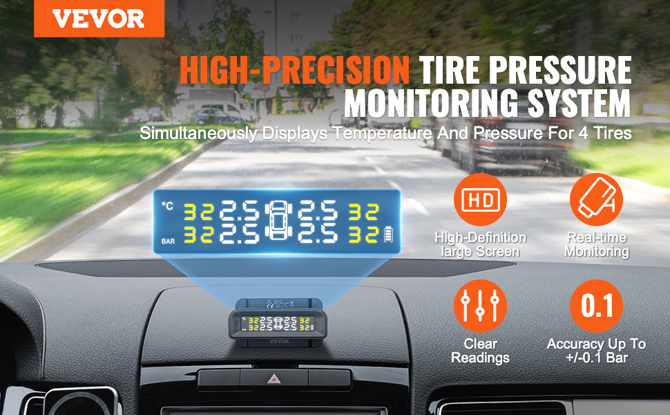 VEVOR Système de Surveillance de la Pression des Pneus TPMS 4 Capteurs Solaire | VEVOR FR