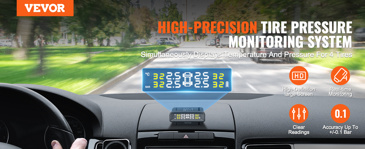 VEVOR RV Tire Pressure Monitoring System Real Time Solar Trailer TPMS 4 Sensors | VEVOR US