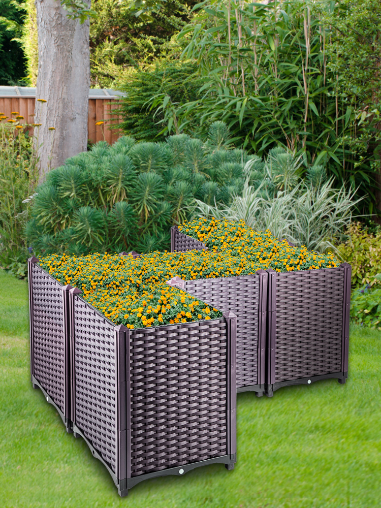 VEVOR Plastic Raised Garden Bed Flower Box Kit 20.5" Brown Rattan Style ...