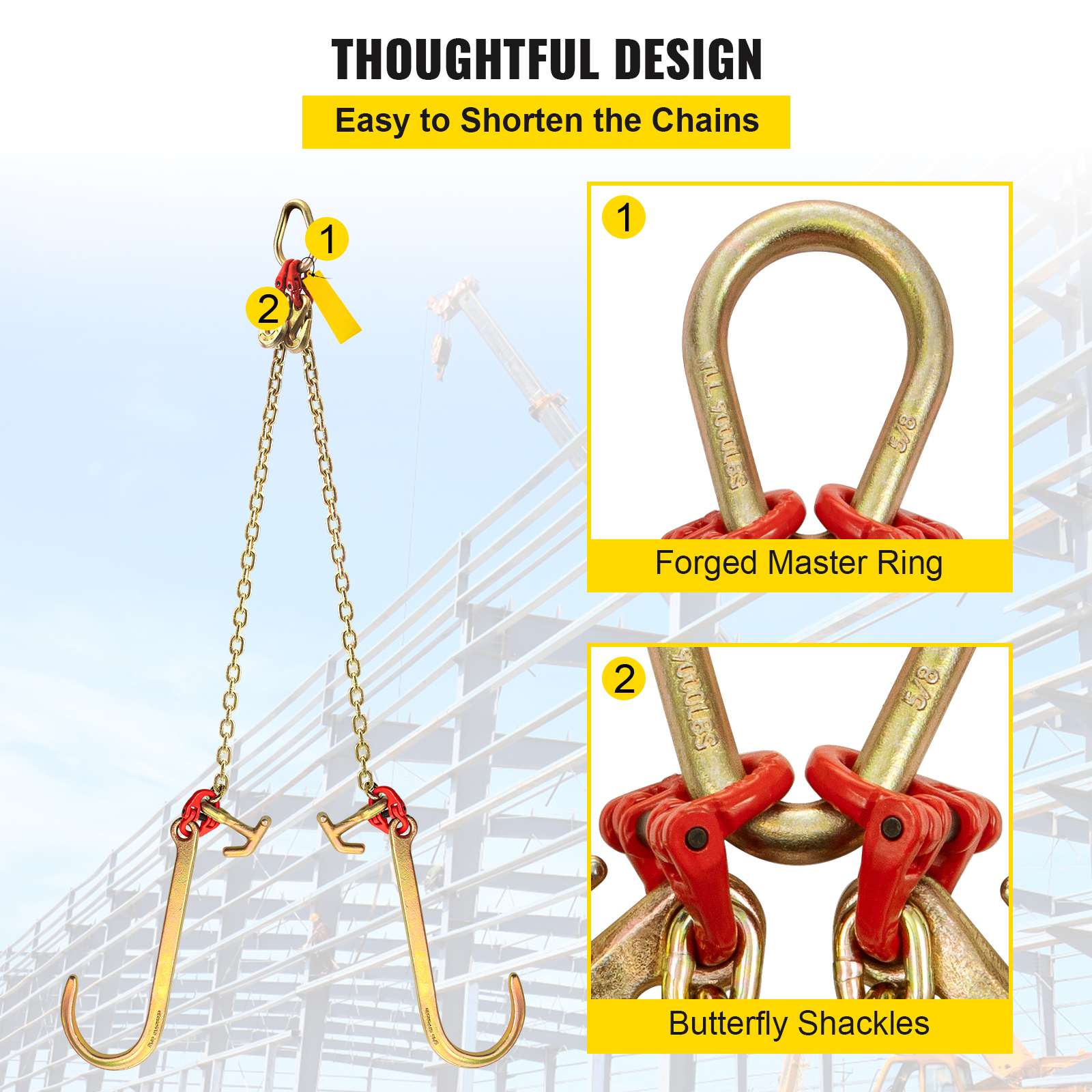 5/16"×2' G80 Tow Chain J Hooks Bridle V-Chain w/ T & J Grab Hooks | eBay