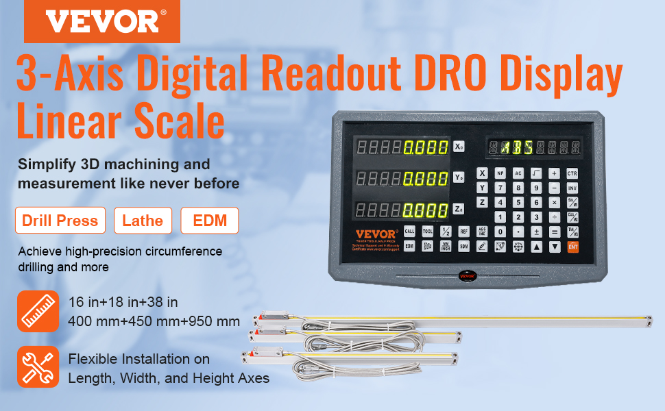 VEVOR Kit display digitale DRO a 3 assi Scala lineare 400, 450, 950 mm | VEVOR IT