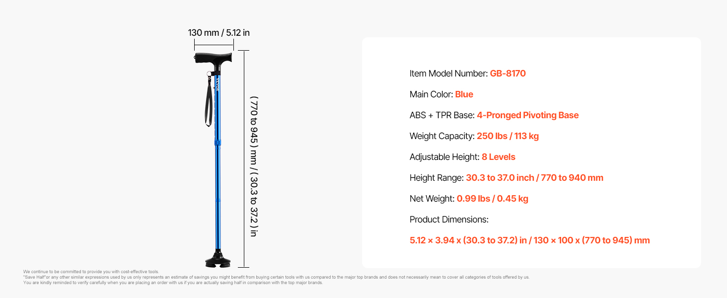 Walking Cane Folding Walking Stick with 8-Level Height & 4-Pronged ...