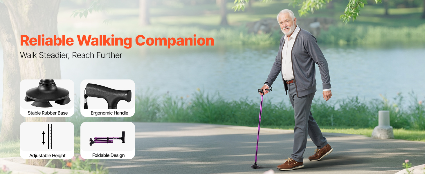 Walking Cane Folding Walking Stick with 8-Level Height & 4-Pronged ...
