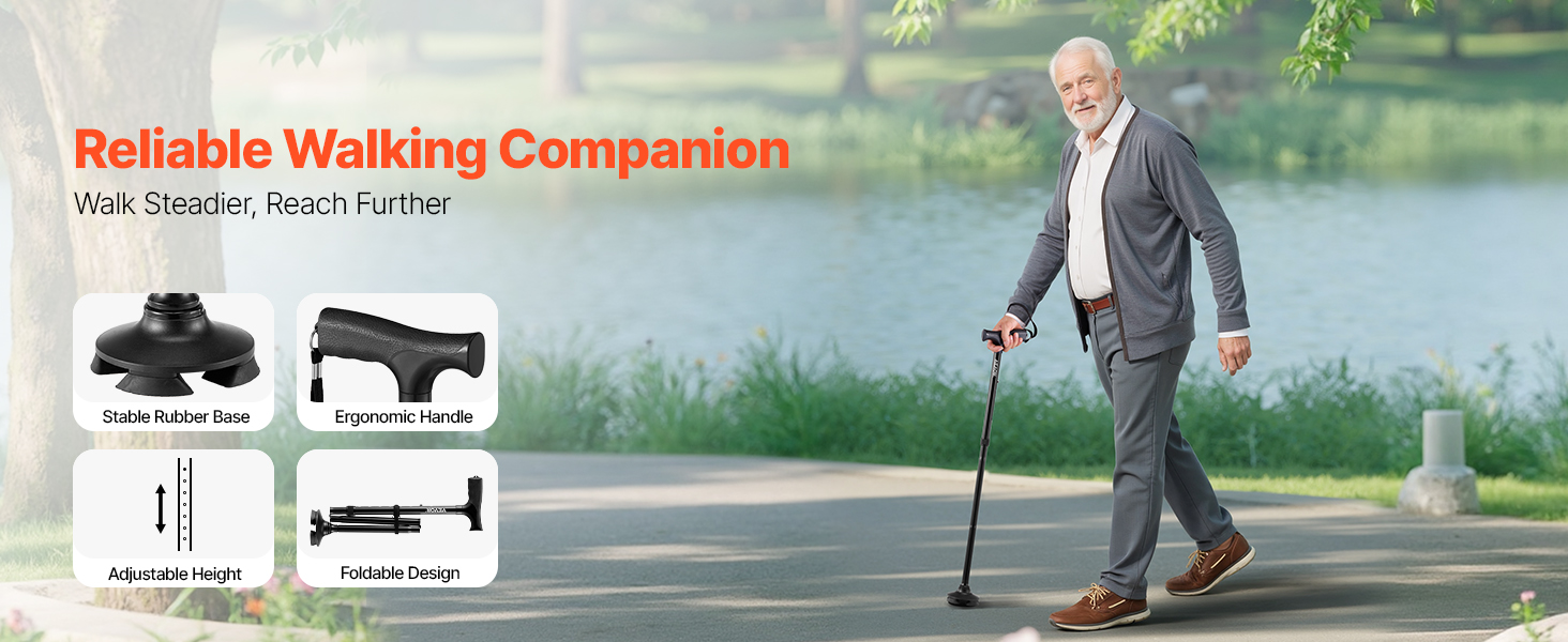 Walking Cane Folding Walking Stick with 8-Level Height & 4-Pronged ...