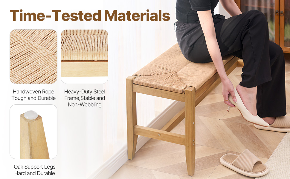 Rattan Bench Wooden Bench 40 Inches for Entryway Living Room & Bedroom ...