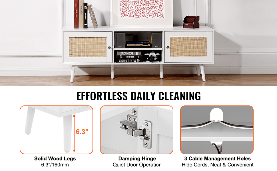 VEVOR Rattan TV Stand for 65 inch TV, Boho TV Stand with Rattan Door ...