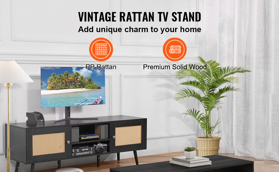 VEVOR Rattanowa szafka pod TV 165cm TV Boho Szafka pod TV Szafka pod TV ...