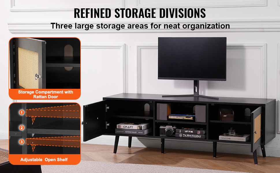 VEVOR Rattan TV Stand for 65" TV Boho TV Stand with Build-in Socket ...