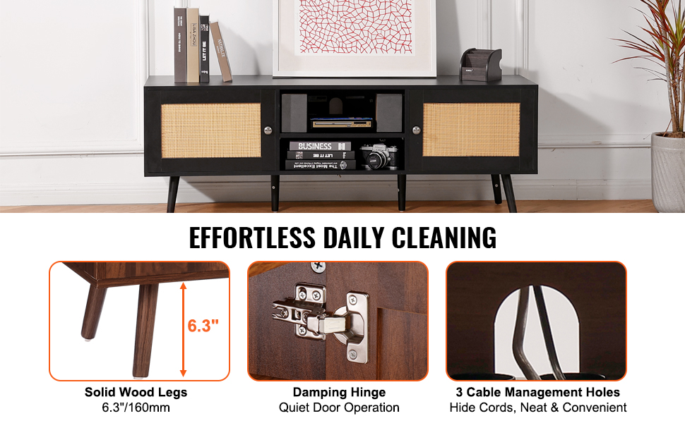 VEVOR Rattan TV Stand, Mid Century Modern TV Stand for 65 inch TV, Boho ...