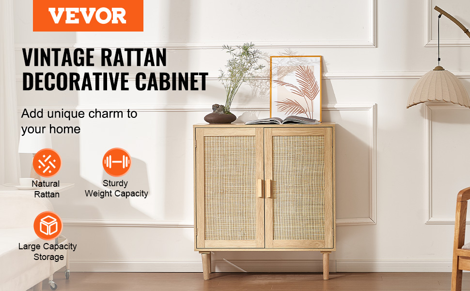 VEVOR Rattan Cabinet, Rattan Storage Cabinet 31.5inch with 2 Magnetic ...