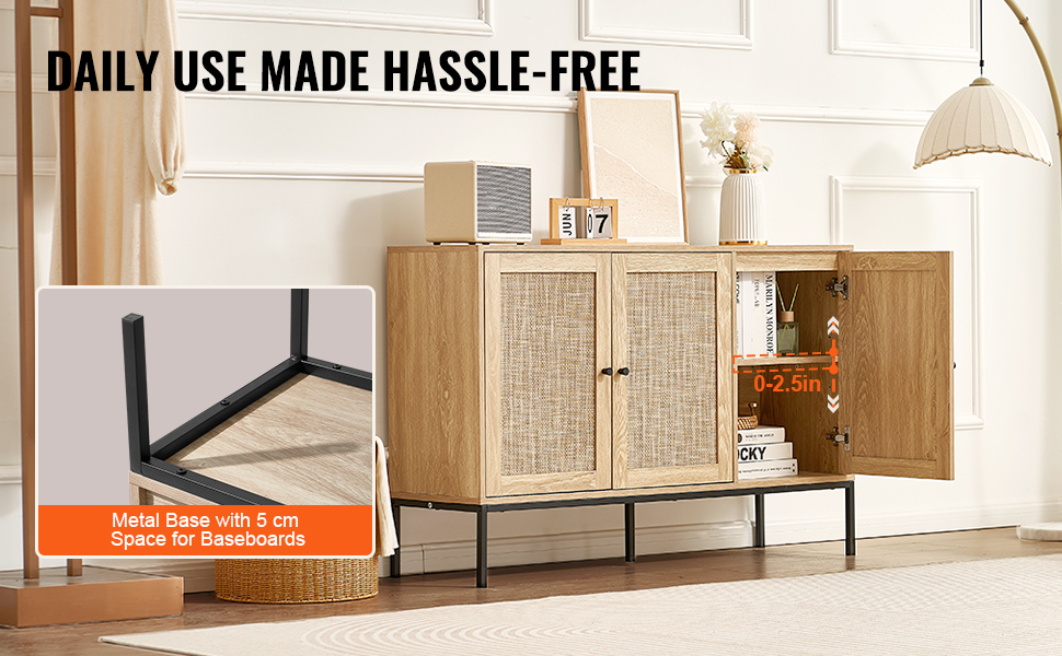 VEVOR Rattan Cabinet, Rattan Storage Cabinet 47inch with 3 Magnetic ...