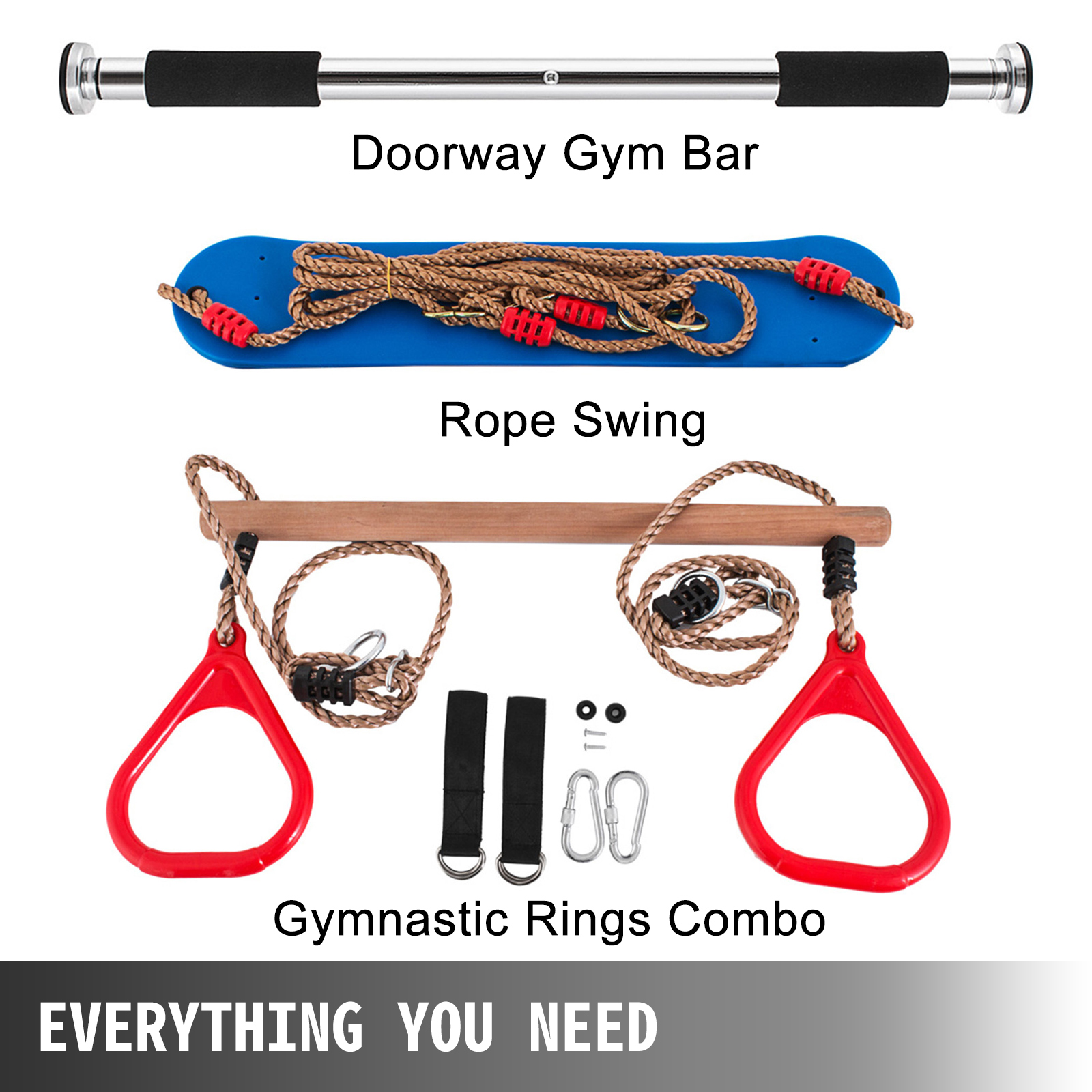 VEVOR Trapeze Swing Bar with Rings, Trapeze Swing Bar for Kids ...