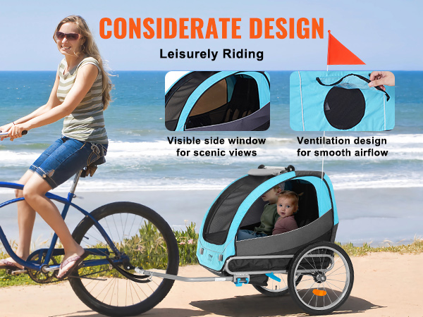 VEVOR Bike Trailer for Toddlers, Kids, Double Seat, 110 lbs Load, Tow ...