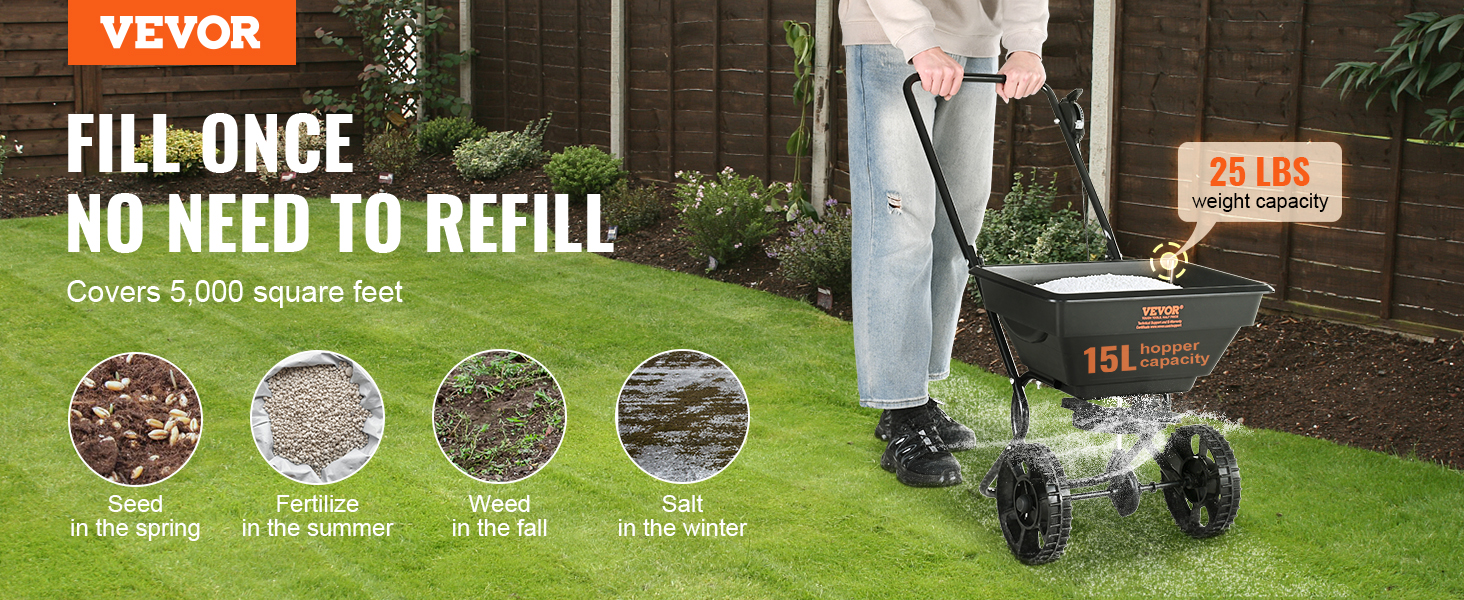 Ice Melt Spreader VEVOR Broadcast Spreader, 100 LB Tow Behind Poly Drop ...