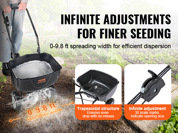 VEVOR Broadcast Spreader, 60 LB Walk-Behind Turf Spreader with 8 ...