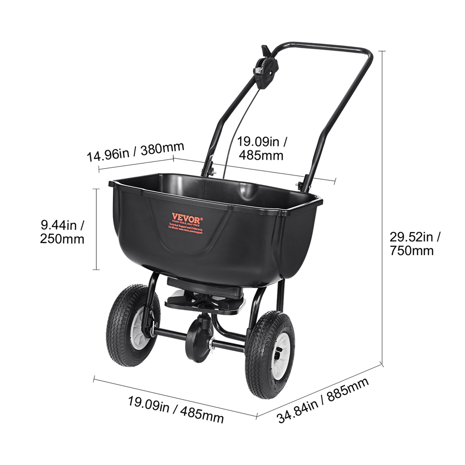 VEVOR Broadcast Spreader, 60 LB Walk-Behind Turf Spreader with 8 ...