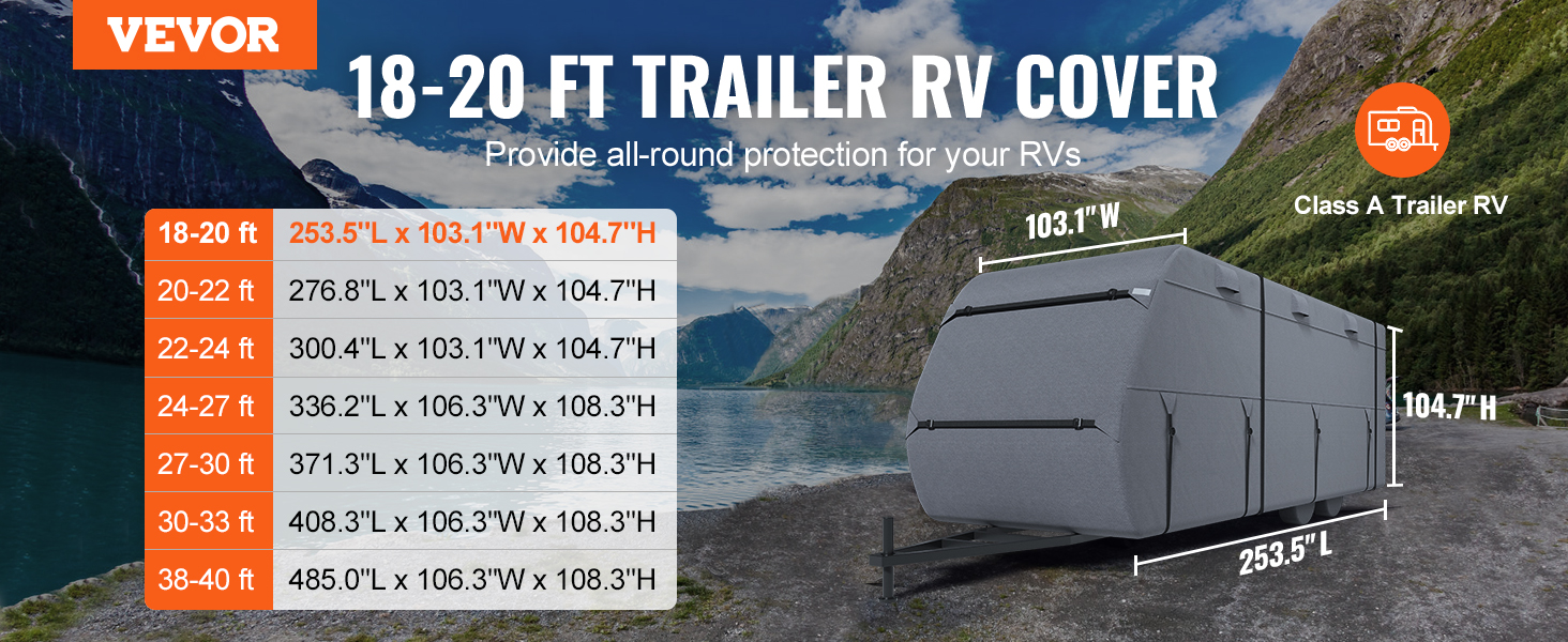 VEVOR Trailer Travel RV Cover 18-20 ft Class A Camper Cover non-woven ...