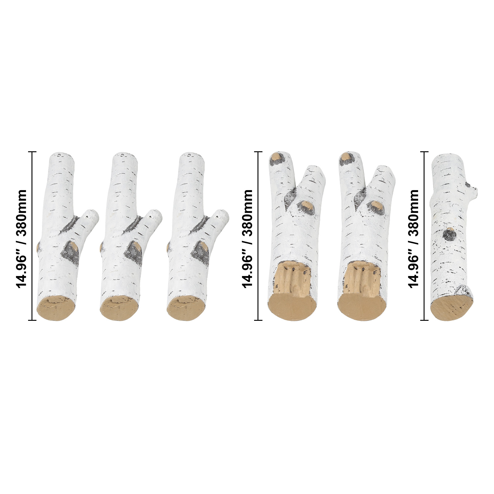 VEVOR 6 Pcs Large Withe Birch Logs, Gas Fireplace Ceramic Logs for Fire ...