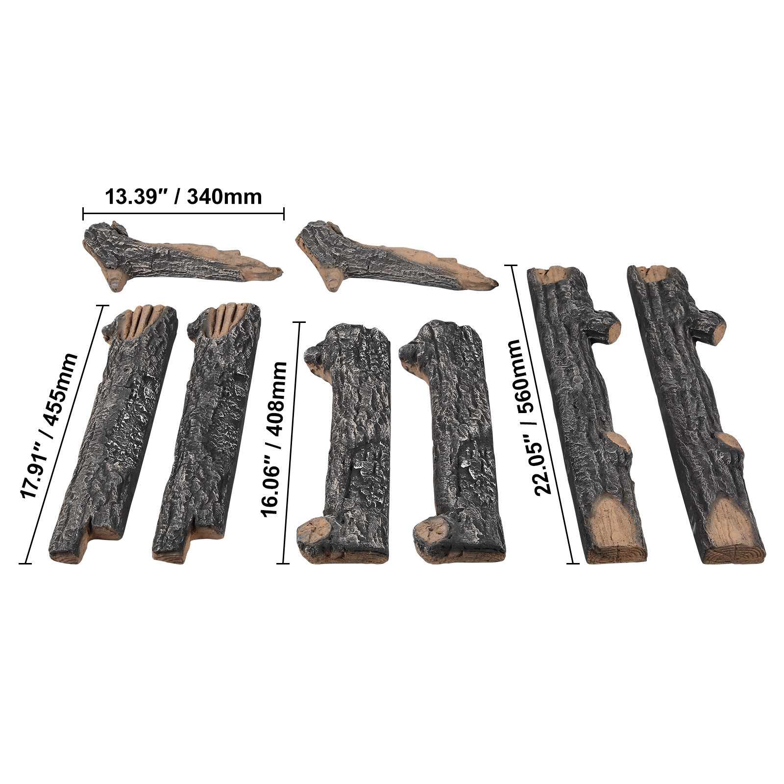VEVOR 8 Pcs Oak Logs, Gas Fireplace Ceramic Logs for Fire place, Heat ...