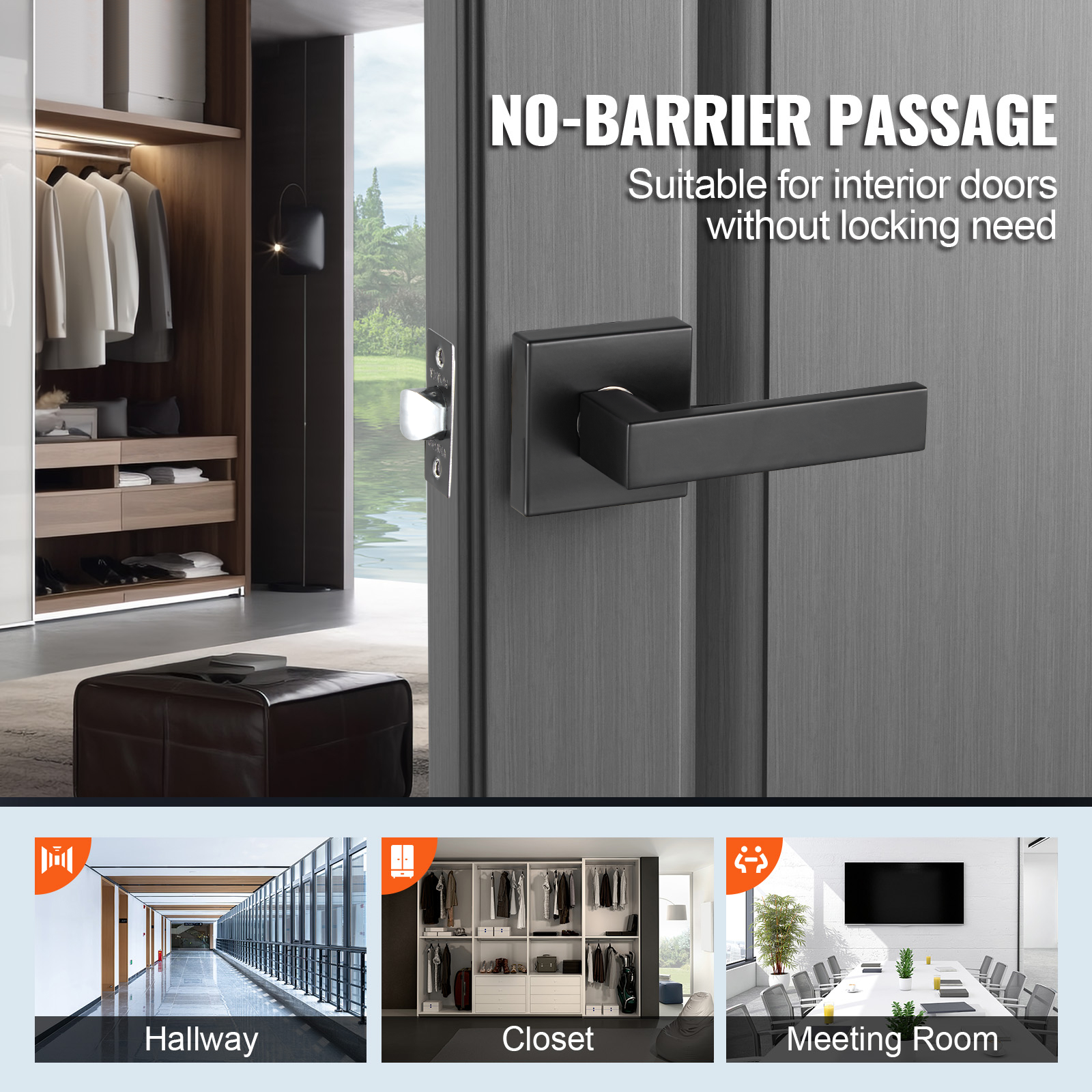 Mophorn Passage Door Handle 6 Pack, Matte Black Lever, Reversible Left ...