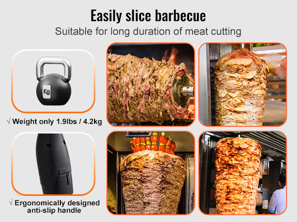 VEVOR Electric Shawarma Knife, 80W Cordless Battery Professional ...