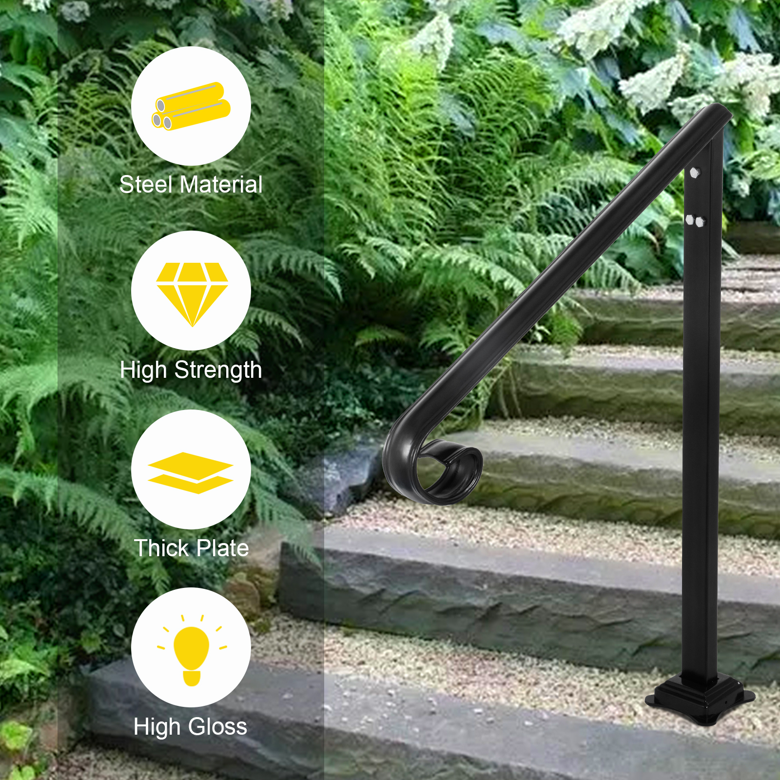 VEVOR Vevor 1-2 Step Handrail Railing For Steps Steel 330lbs Capacity ...