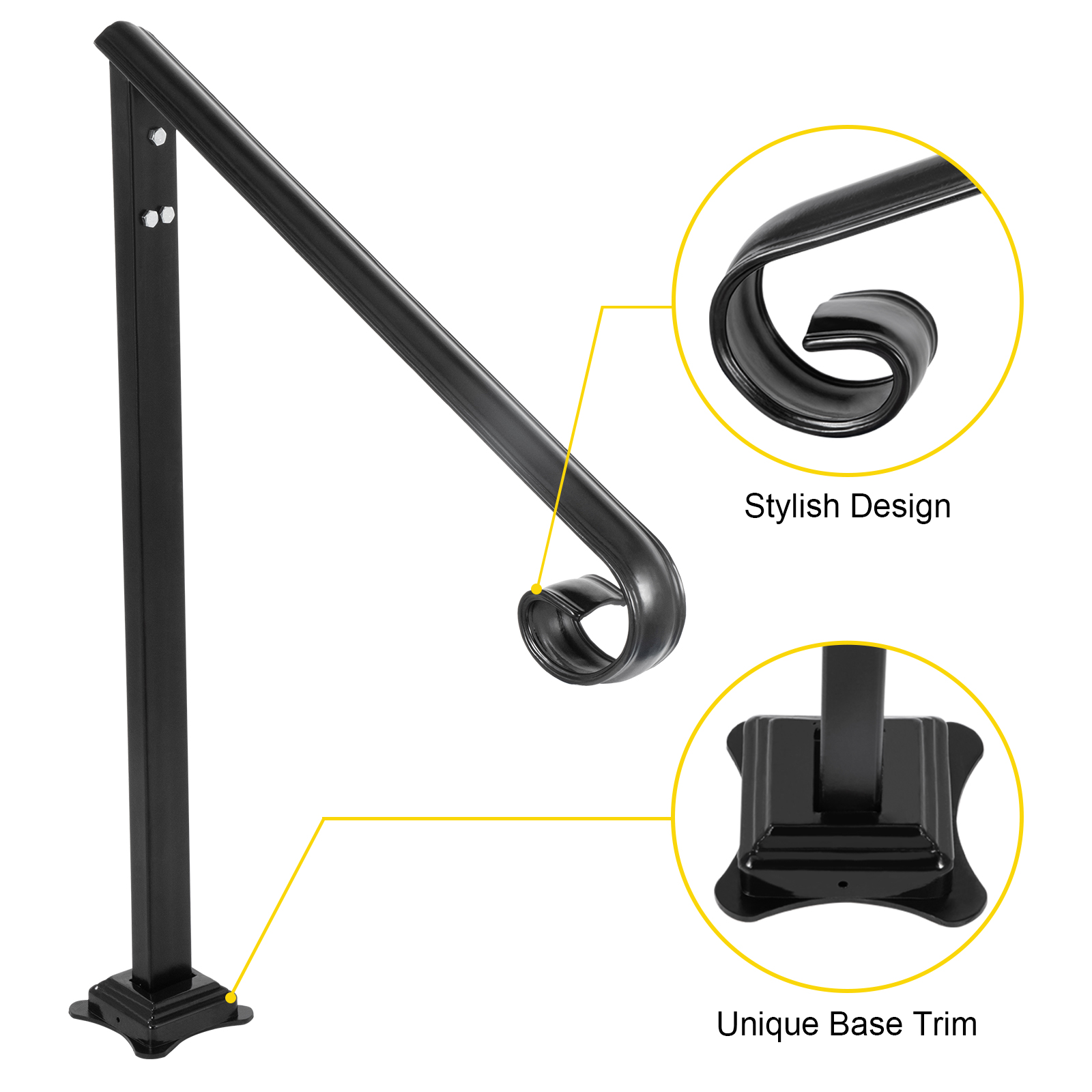 VEVOR VEVOR 1-2 Step Handrail, Black Steel Railing for Steps 330LBS ...