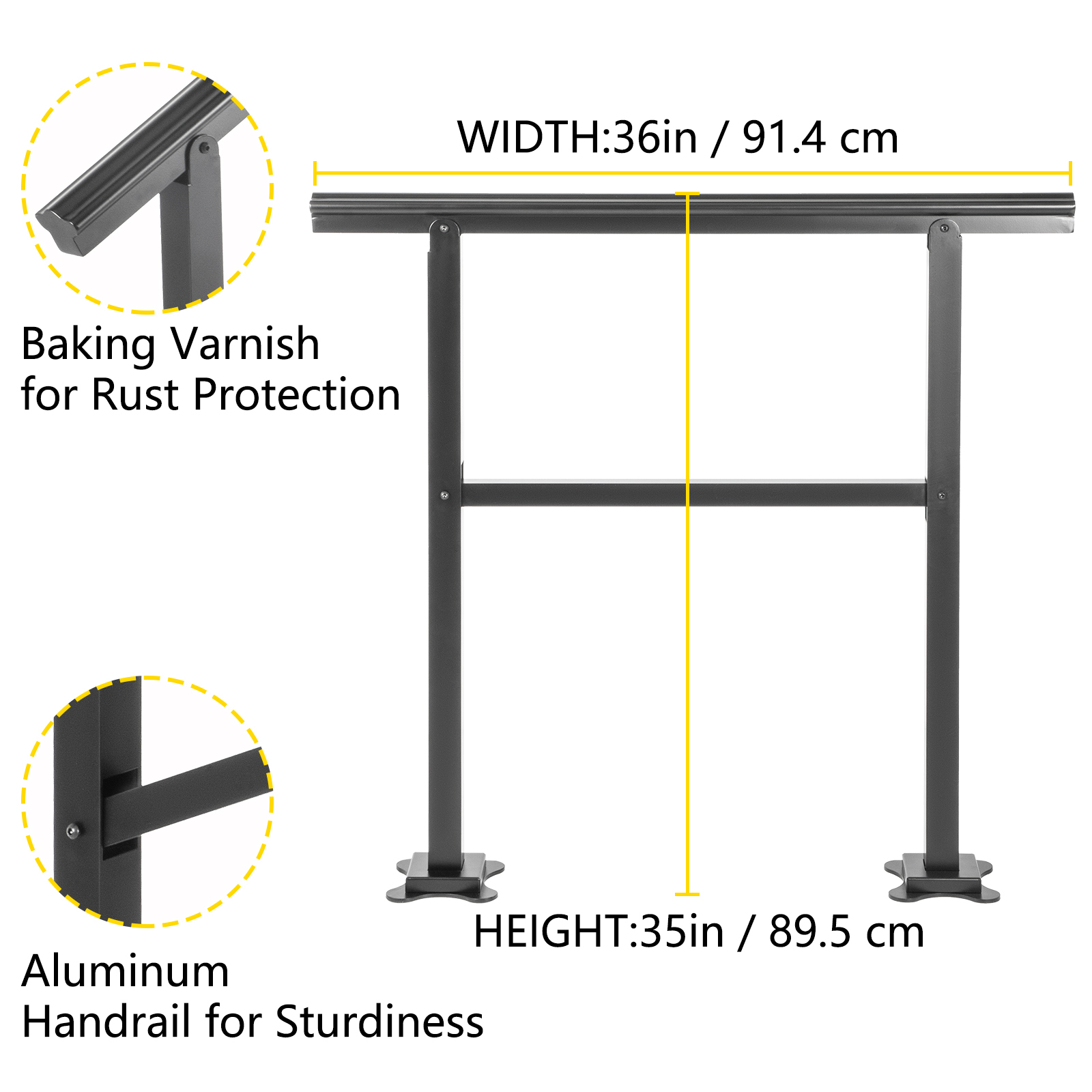 VEVOR VEVOR Outdoor Handrail 165LBS Load Handrail Outdoor Stairs ...