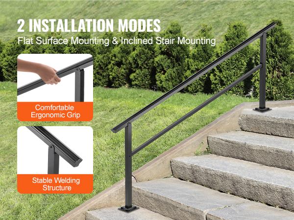 Vevor Outdoor Handrail 165lbs Load Handrail Outdoor Stairs Aluminum