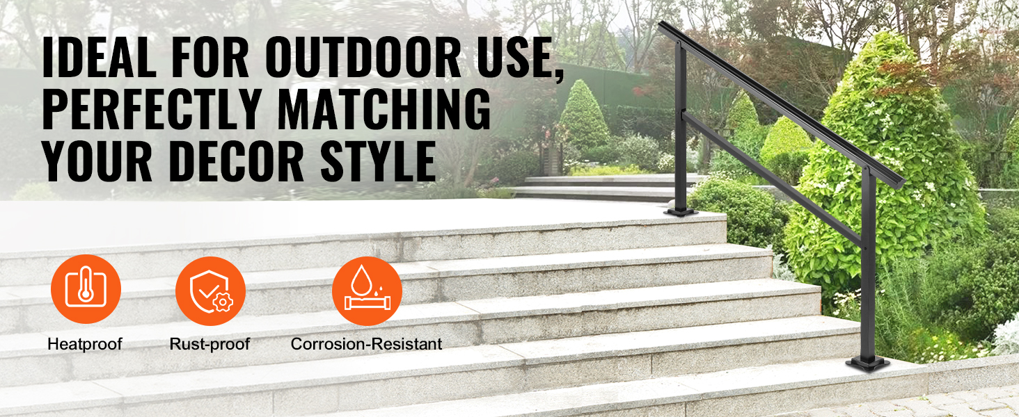 VEVOR Outdoor Handrail 165LBS Load Handrail Outdoor Stairs Aluminum ...