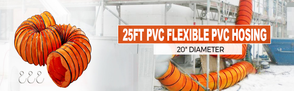 7.6 M/25 Ft Pvc Flexible Duct Hosing φ 20in Durable 508mm For Exhaust ...