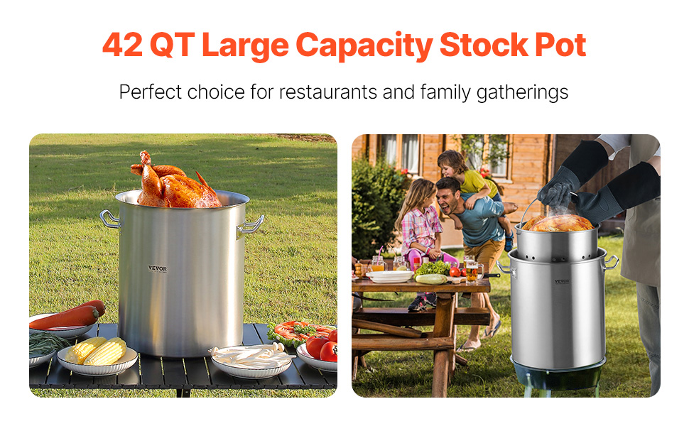 VEVOR Stainless Steel Stockpot, 42 Quart Large Cooking Pots, Cookware Sauce Pot with Strainer ...