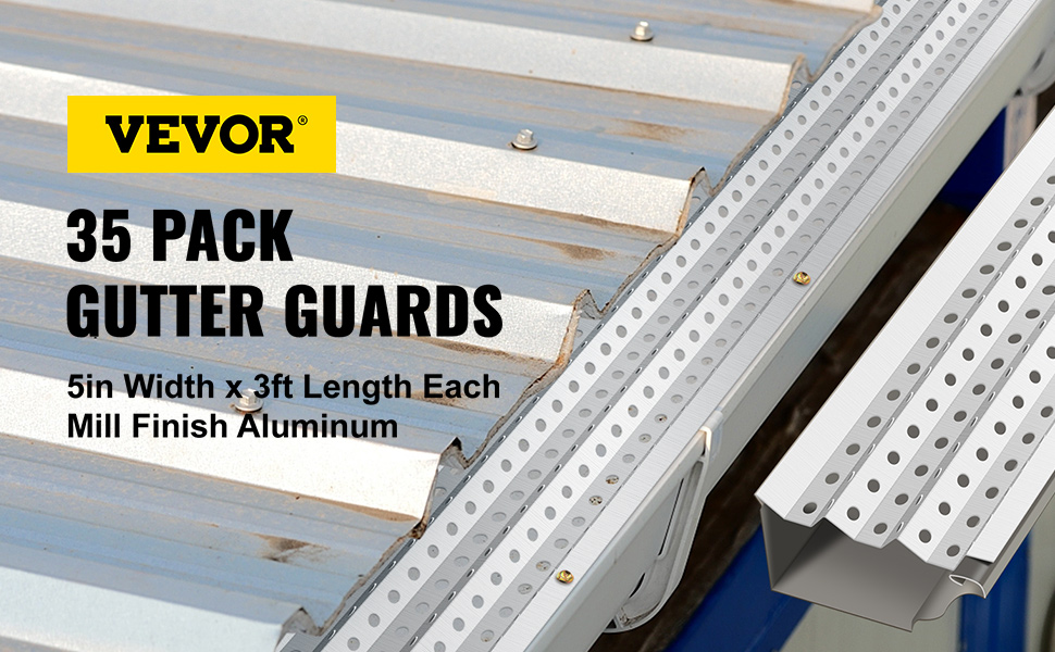VEVOR Gutter Guards, 5" x 3' Each Gutter Covers System, 35 Packs 105 FT ...