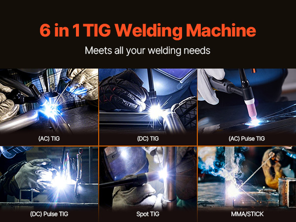VEVOR Soldador TIG 6 en 1 Máquina de soldadura CA/CC Pulso por puntos MMA Vara IGBT LED | VEVOR US