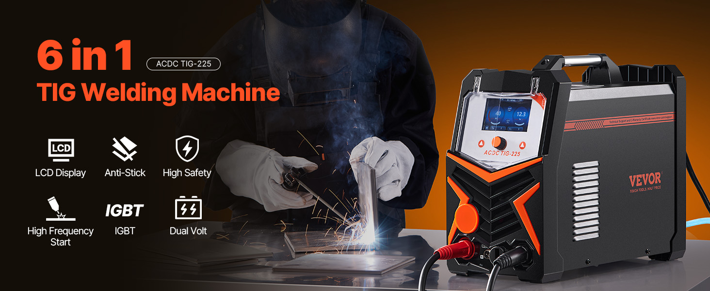 VEVOR Soldador TIG 6 en 1 Máquina de soldadura CA/CC Pulso por puntos MMA Vara IGBT Inversor ...