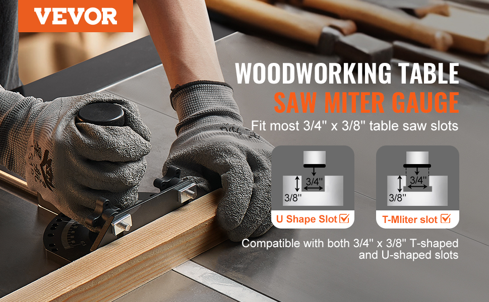 VEVOR Precision Miter Gauge, Standard Slot 3/4'' x 3/8'', Aluminum ...