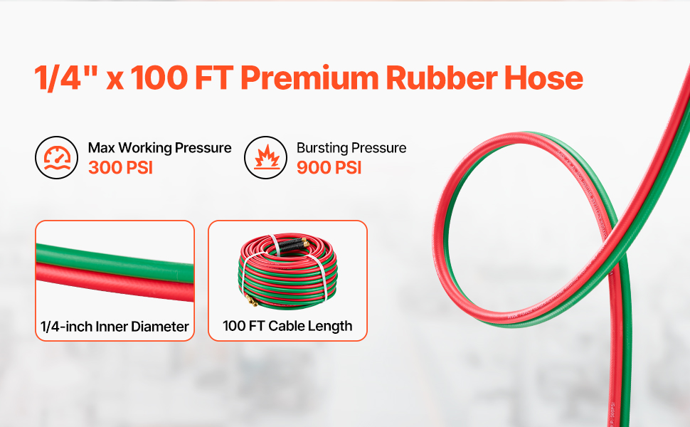 Oxygen Acetylene Hose 1/4-Inch x 100FT T Grade Hose 300PSI Max Working ...