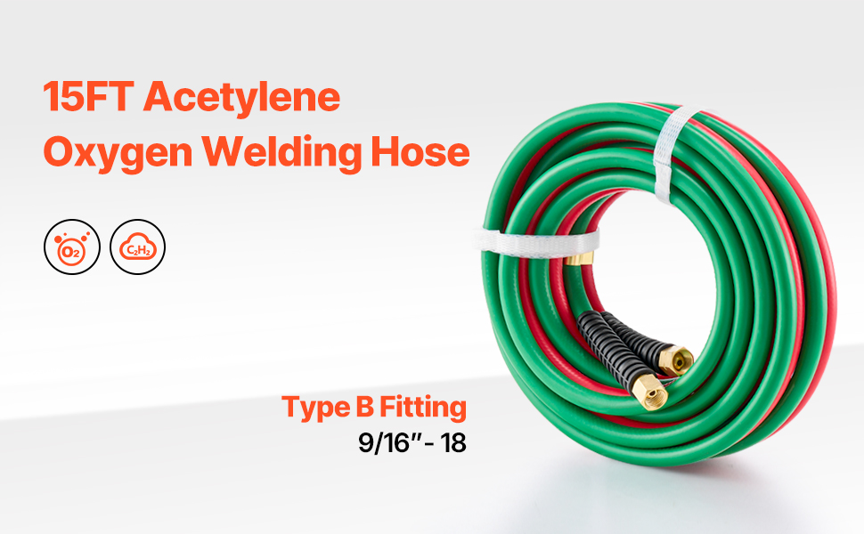 Oxygen Acetylene Hose 1/4-Inch x 15FT T Grade Hose 300PSI Max Working ...