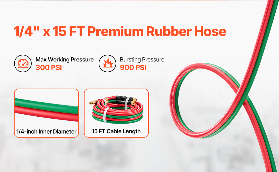 Oxygen Acetylene Hose 1/4-Inch x 15FT T Grade Hose 300PSI Max Working ...