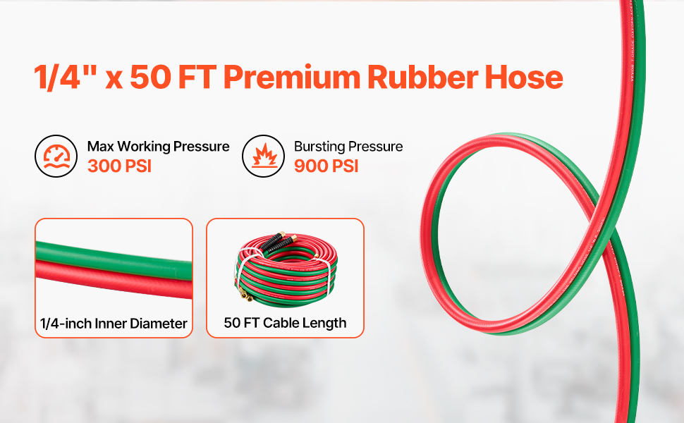 Oxygen Acetylene Hose 1/4-Inch x 50FT T Grade Hose 300PSI Max Working ...