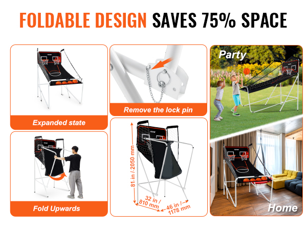 VEVOR Foldable Basketball Arcade Game, 2 Player Indoor Basketball Game ...